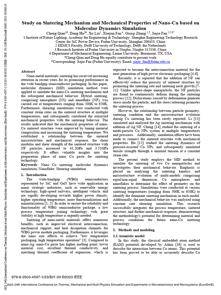 Study On Sintering Mechanism and Mechanical Properties of Nano-Cu Based On Molecular Dynamics ...