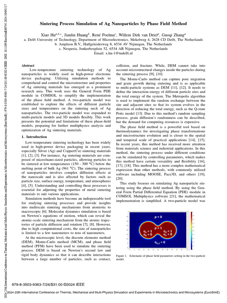 Sintering Process Simulation of Ag Nanoparticles by Phase Field Method | PDF