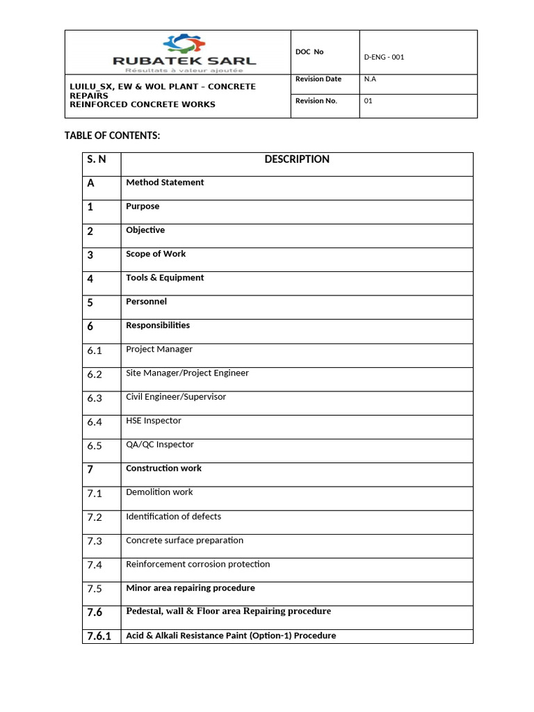 Method Statement For Repair work-LUILU - R0 | PDF