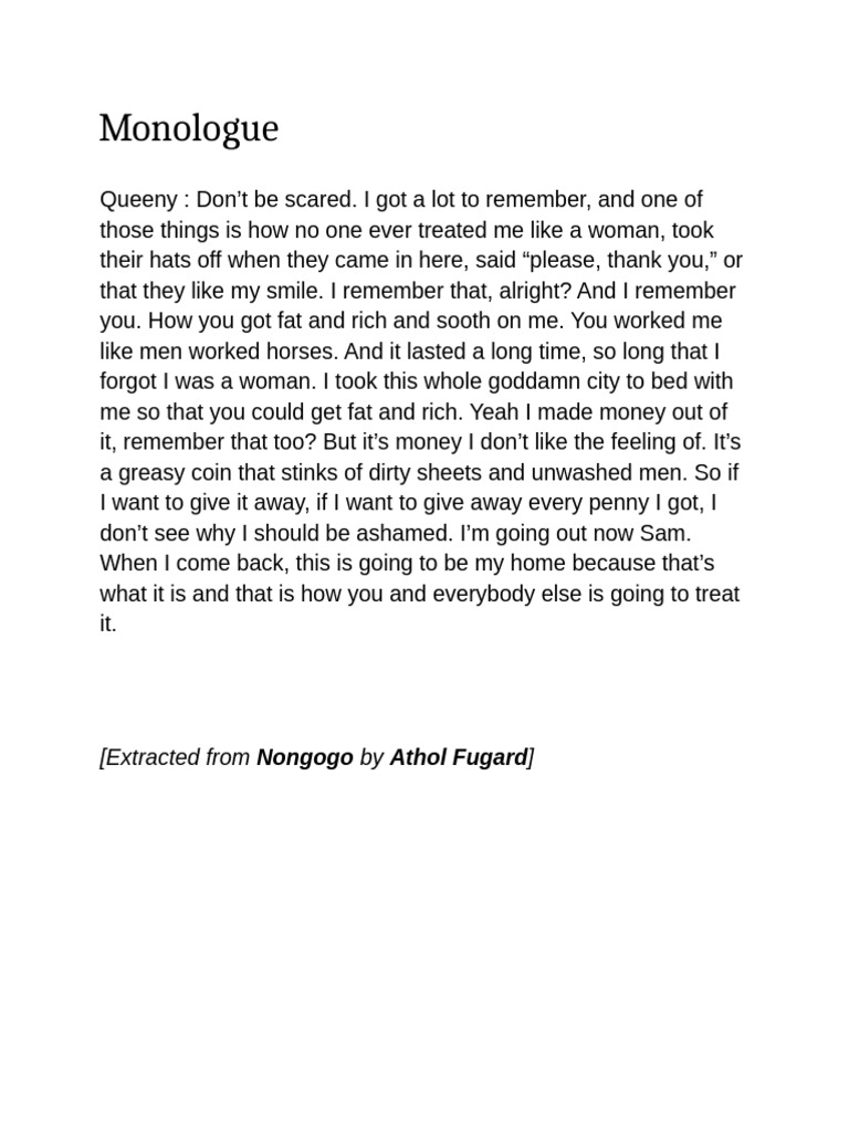 Monologue - Omhle | PDF
