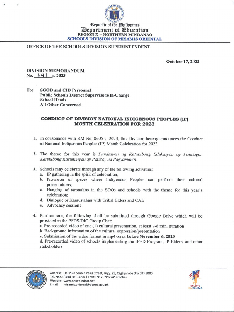 DM 641 S 2023 Conduct of The Division National Indigenous Peoples Ip ...