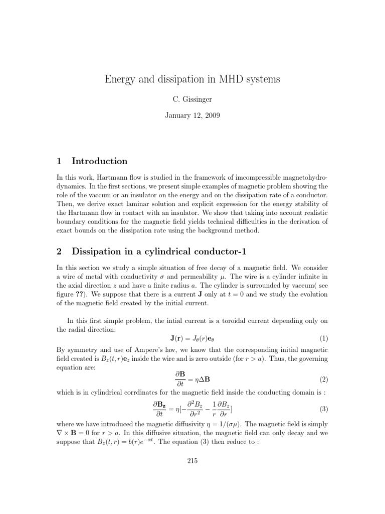 Energy and Dissipation in MHD Systems | PDF | Physics