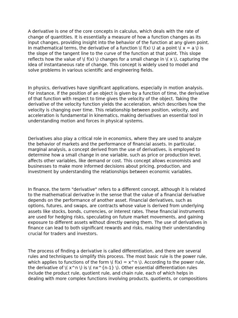 Understanding Derivatives in Science | PDF | Derivative (Finance ...