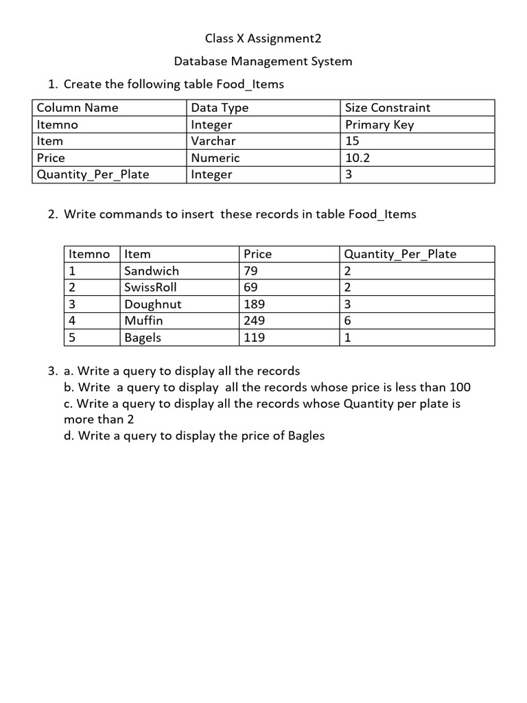 Class X Assignment SQL queries | PDF Class X Assignment SQL queries | PDF