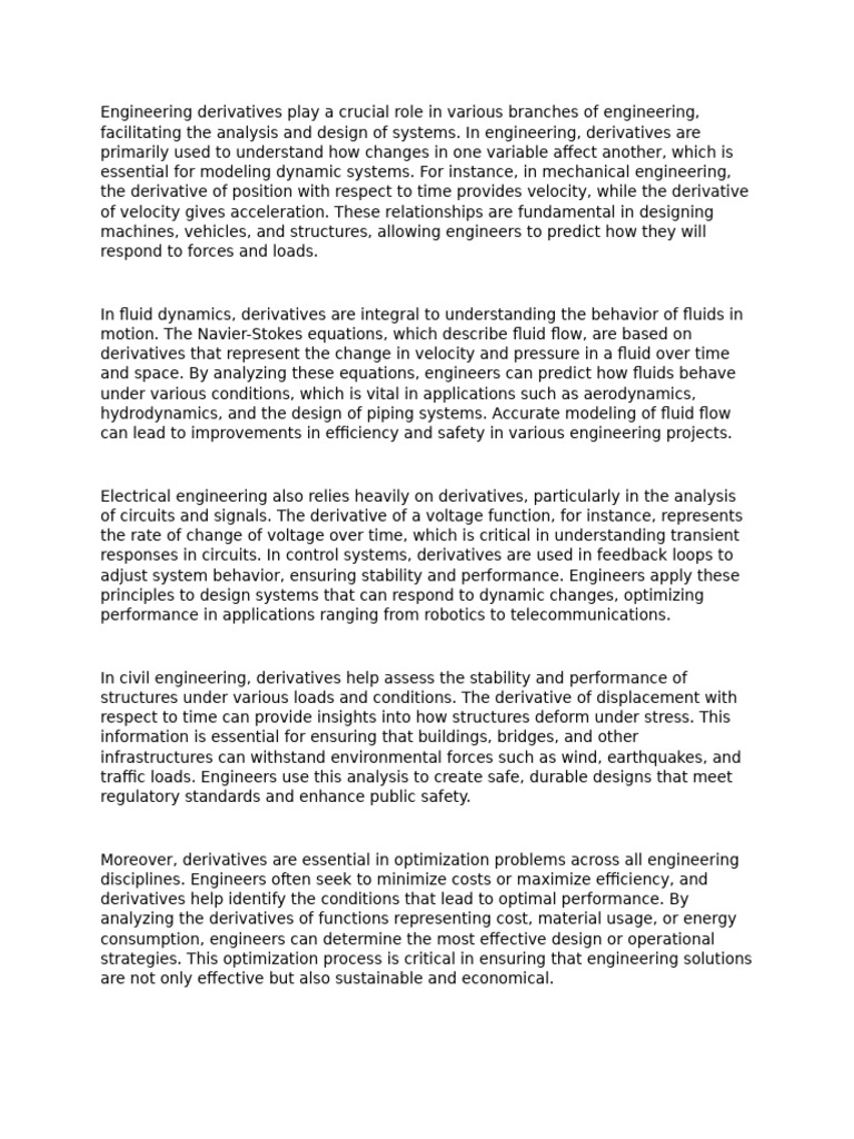 Engineering Derivatives Play A Crucial Role in Various Branches of ...