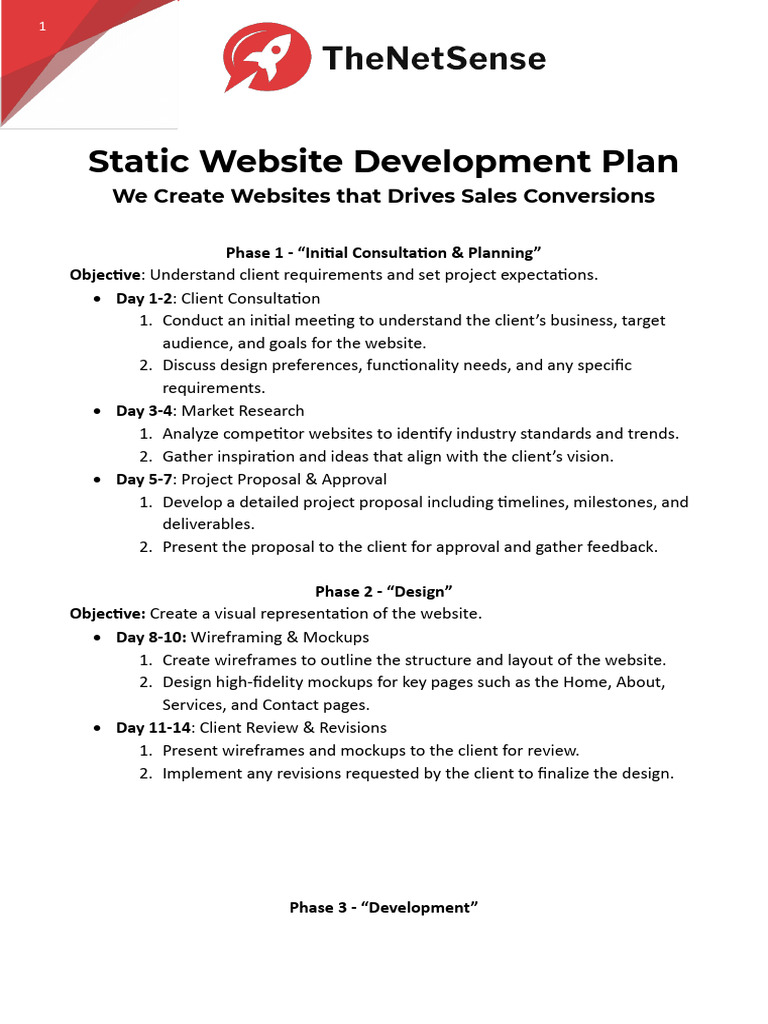 Static Website Development Plan | PDF