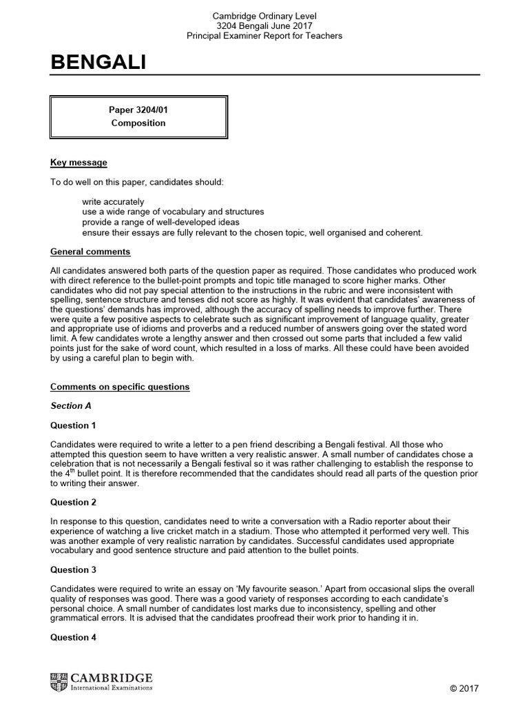 Bengali: Paper 3204/01 Composition | PDF