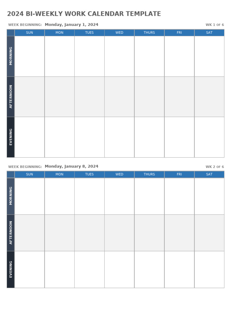 IC 2024 Bi Weekly Work Calendar Template | PDF