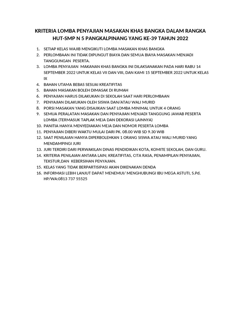 Kriteria Lomba Masak SMP5 | PDF