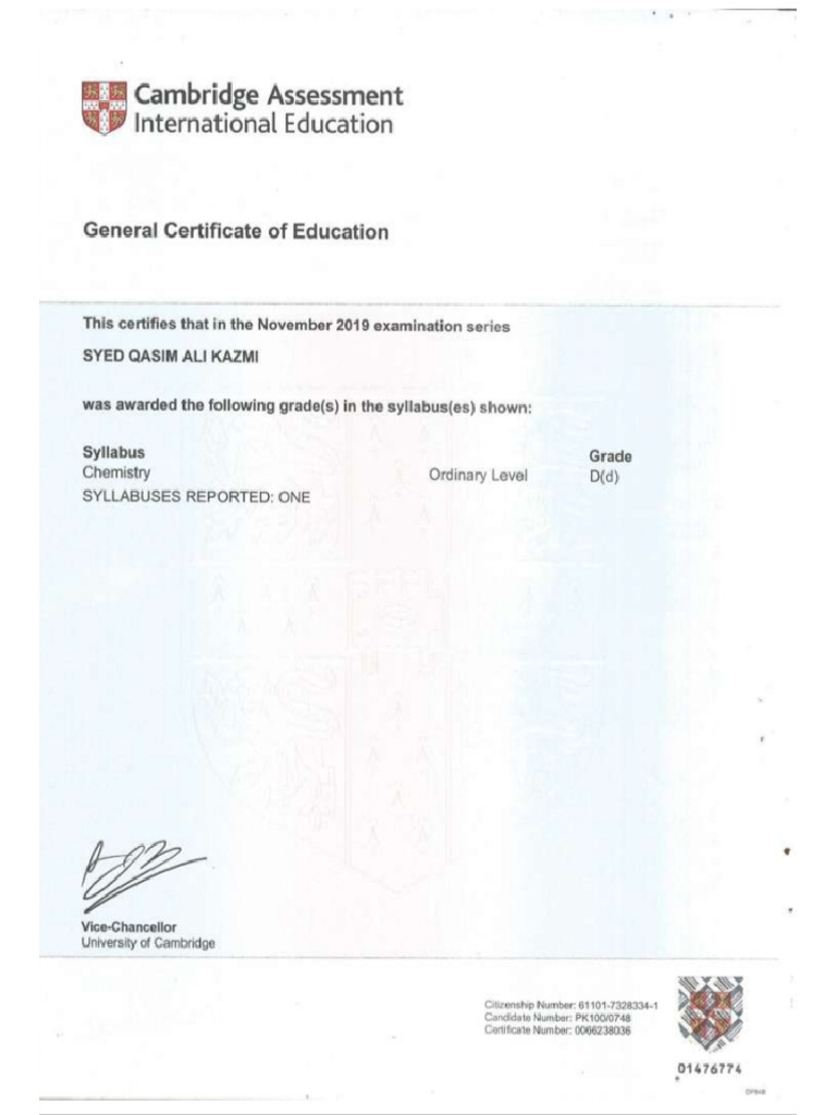 O Level Cambridge Certificates | PDF