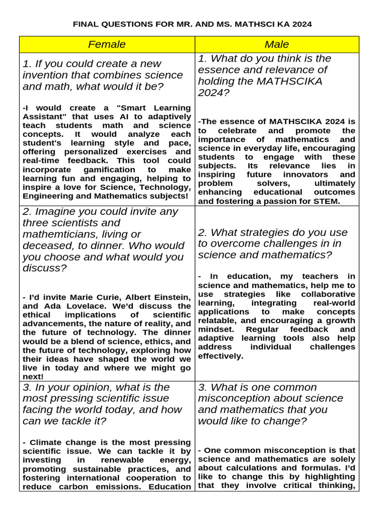 MATHSCI KA 2024 Final Questions | PDF | Science | Science & Mathematics