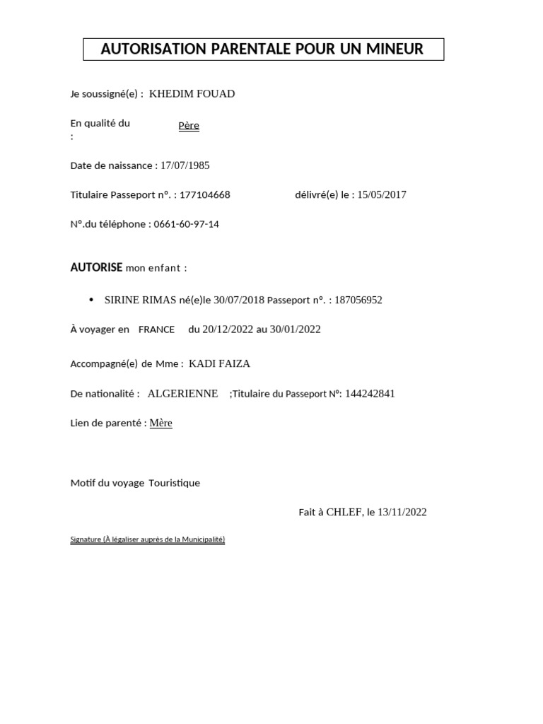 Autorisation de Sortie Du Territoire | PDF