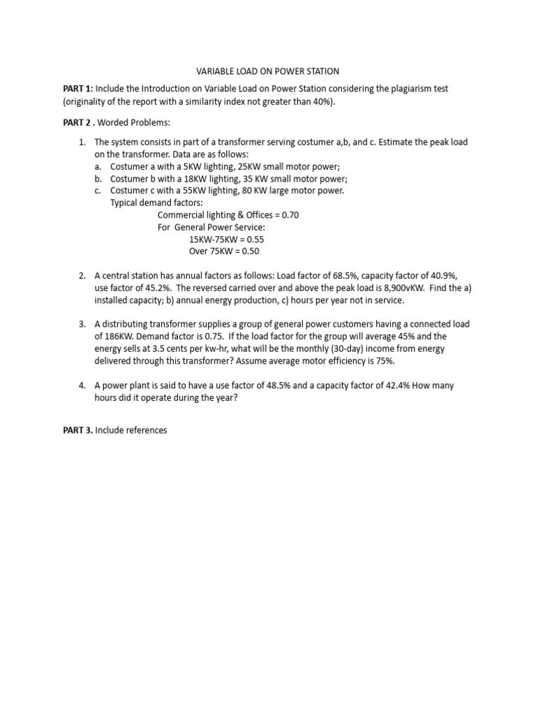 I Variable Load On Power Station - Problems | PDF