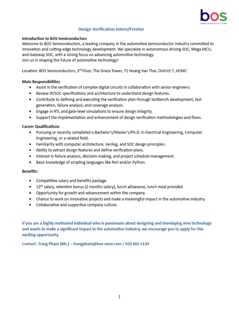 BOS Semi - Design Verification Intern-Fresher | PDF