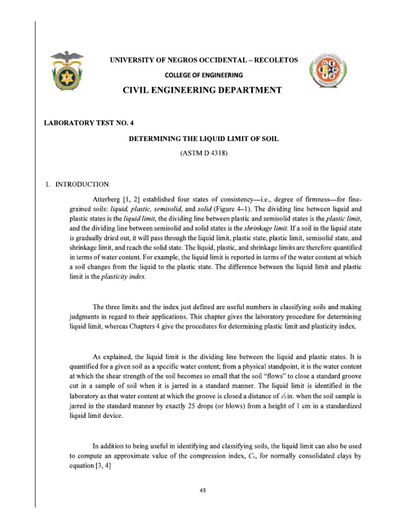 Laboratory 4 Liquid Limit Group Instruction 085931 | PDF