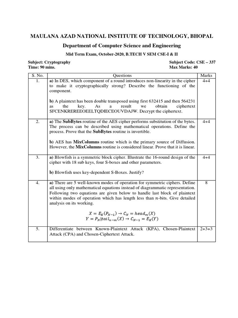 Cryptography Midterm Oct20 Final | PDF