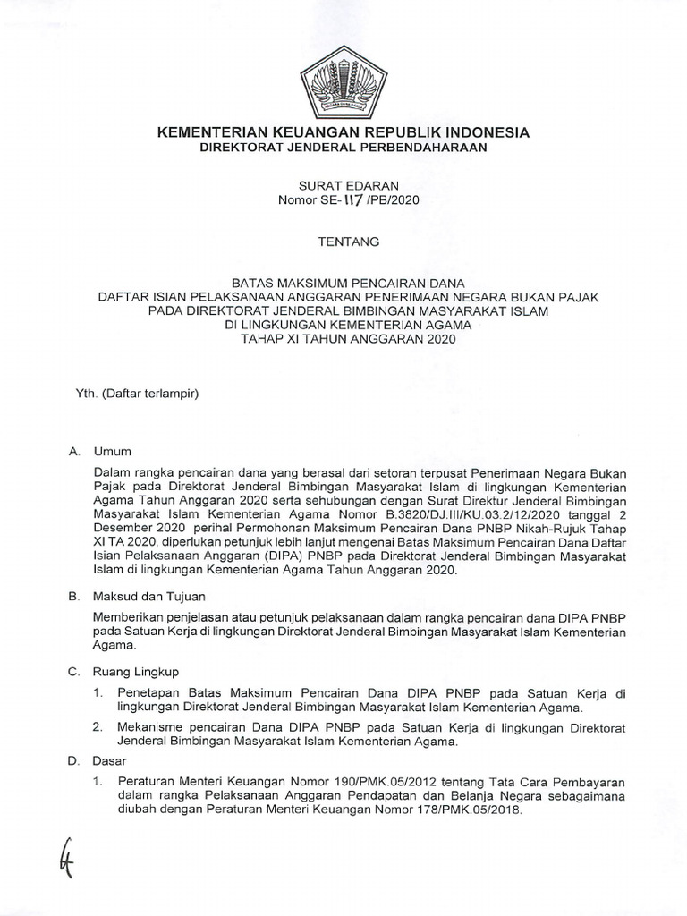 SE-117 - PB - 2020 SE MP Dana PNBP Ditjen Bimas Islam Kementerian Agama ...