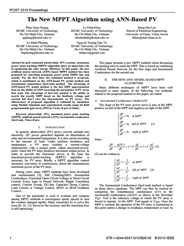 The New MPPT Algorithm Using ANN-based PV | PDF