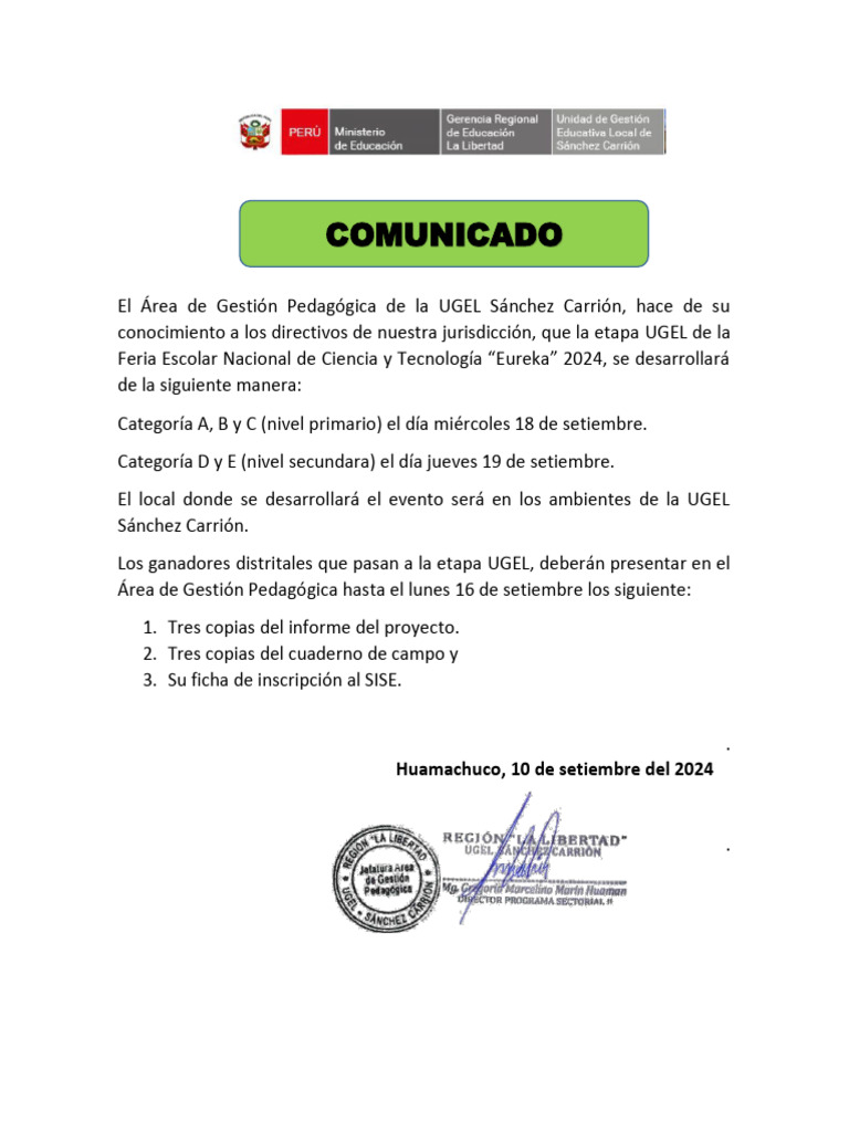 Comunicado Etapa Ugel | PDF