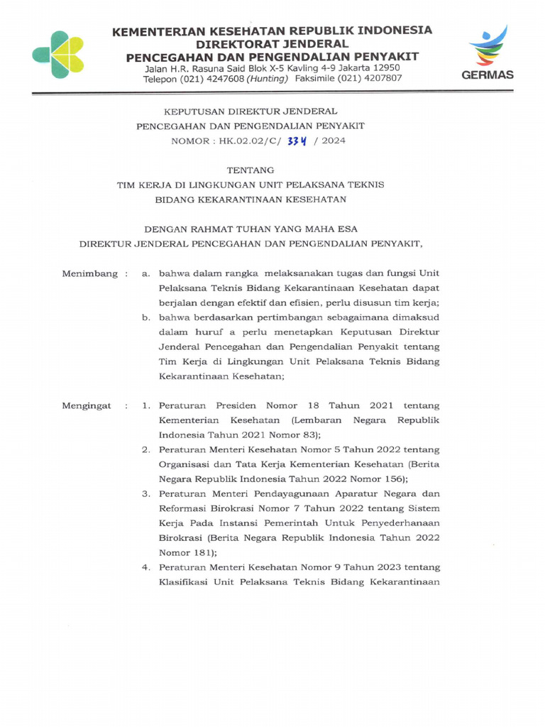 Kepdirjen p2p Tentang Tim Kerja Di Lingkungan Unit Pelaksana Teknis Bidang Kekarantinaan ...
