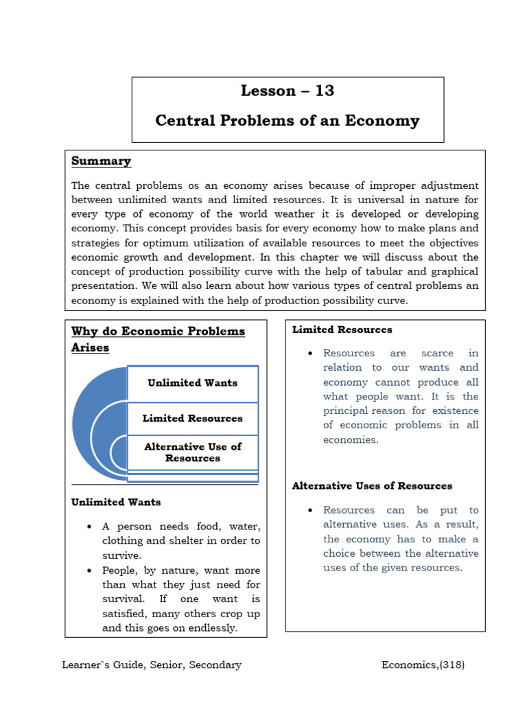 Lesson - 13 Central Problems of An Economy: Limited Resources | PDF