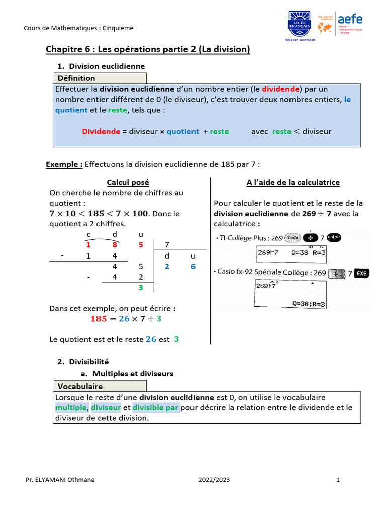 Division Euclidienne et Décimale : Concepts et Applications | PDF ...