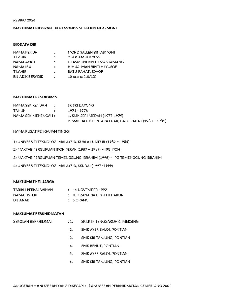 Biodata Majlis Persaraan Msa | PDF