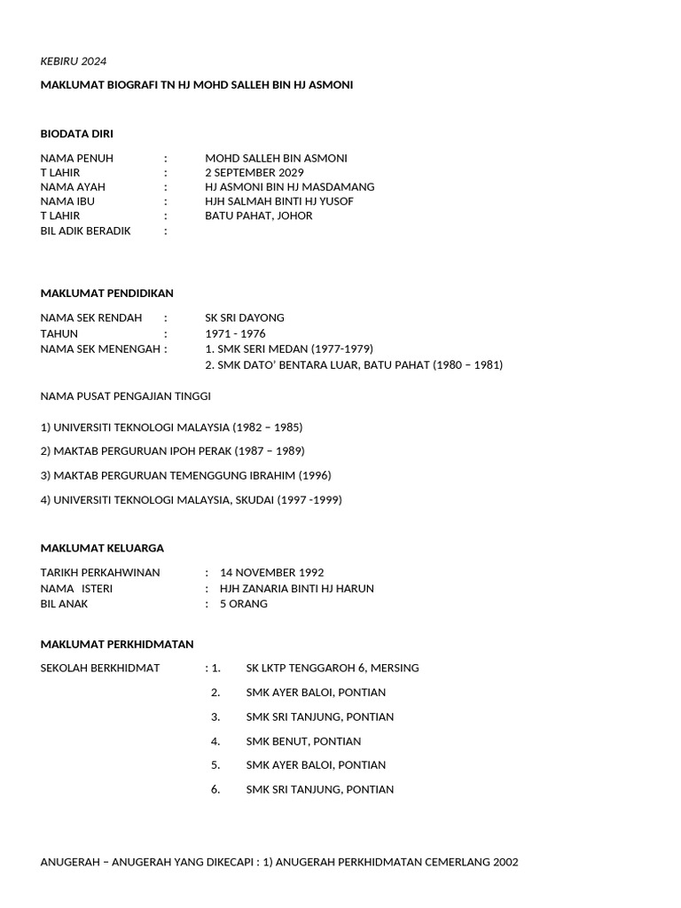 BIODATA MAJLIS PERSARAAN MSA | PDF