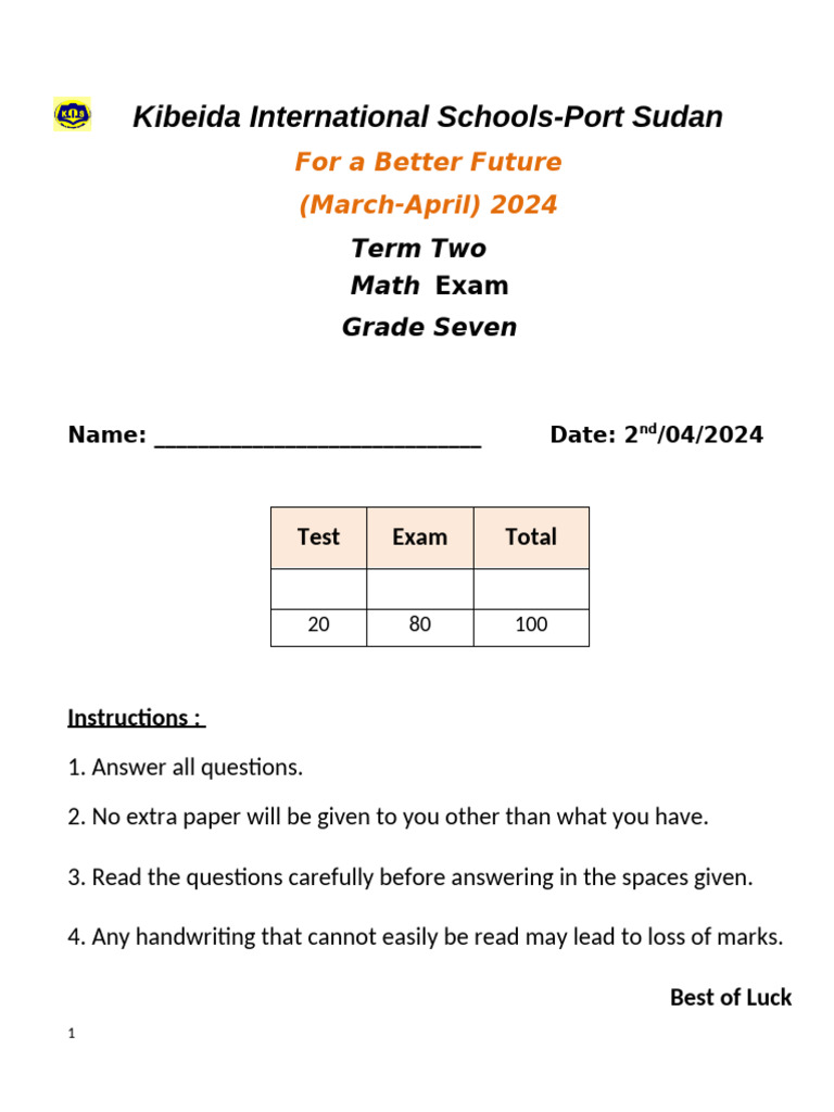 Term 2 - Math Exam Class 7 2024 | PDF | Area | Shape