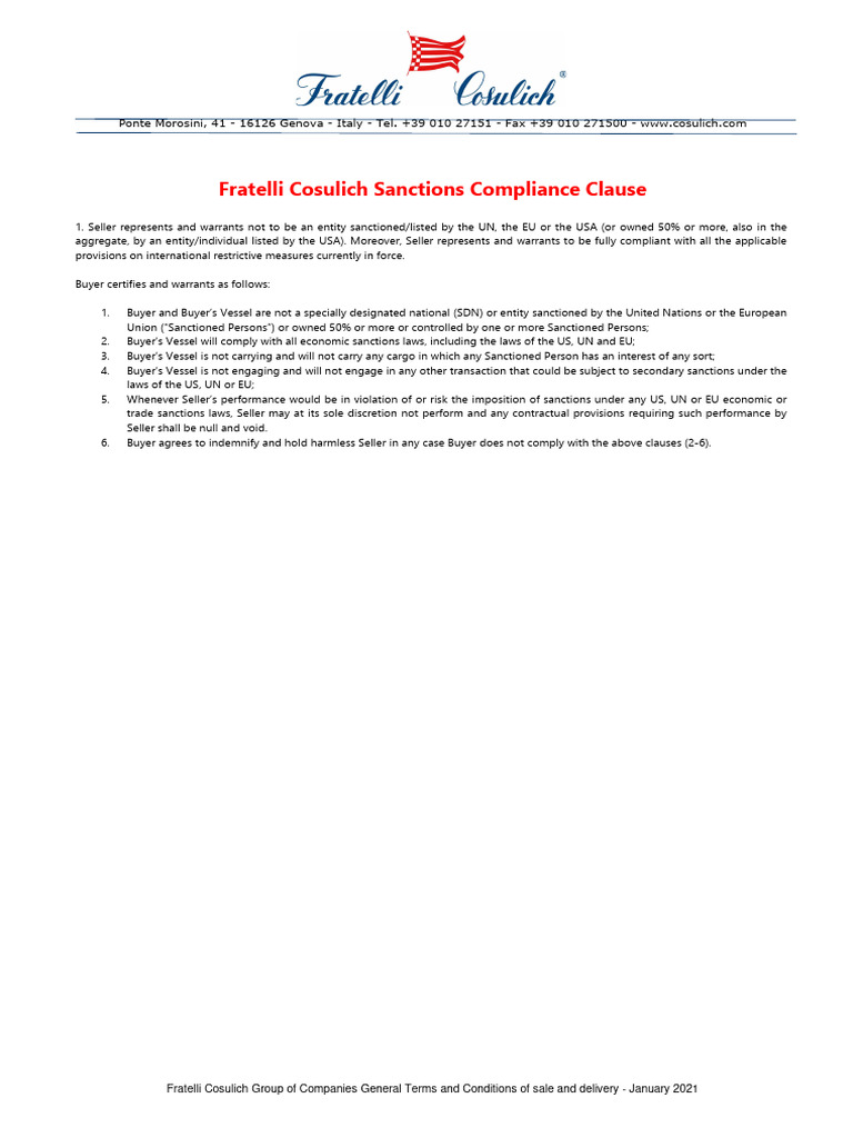 Sanction Compliances Clause | PDF