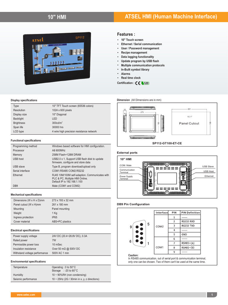 10inch Atsel HMI Datasheet | PDF