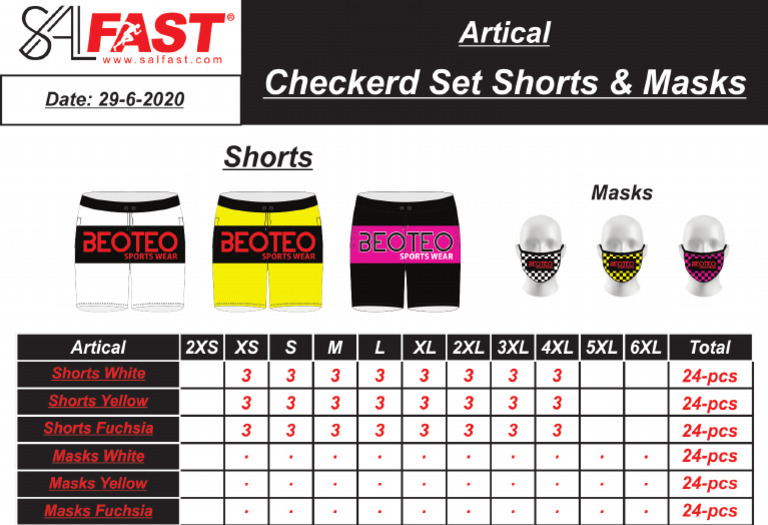 Order Sheets Checkered Masks & Shorts | PDF