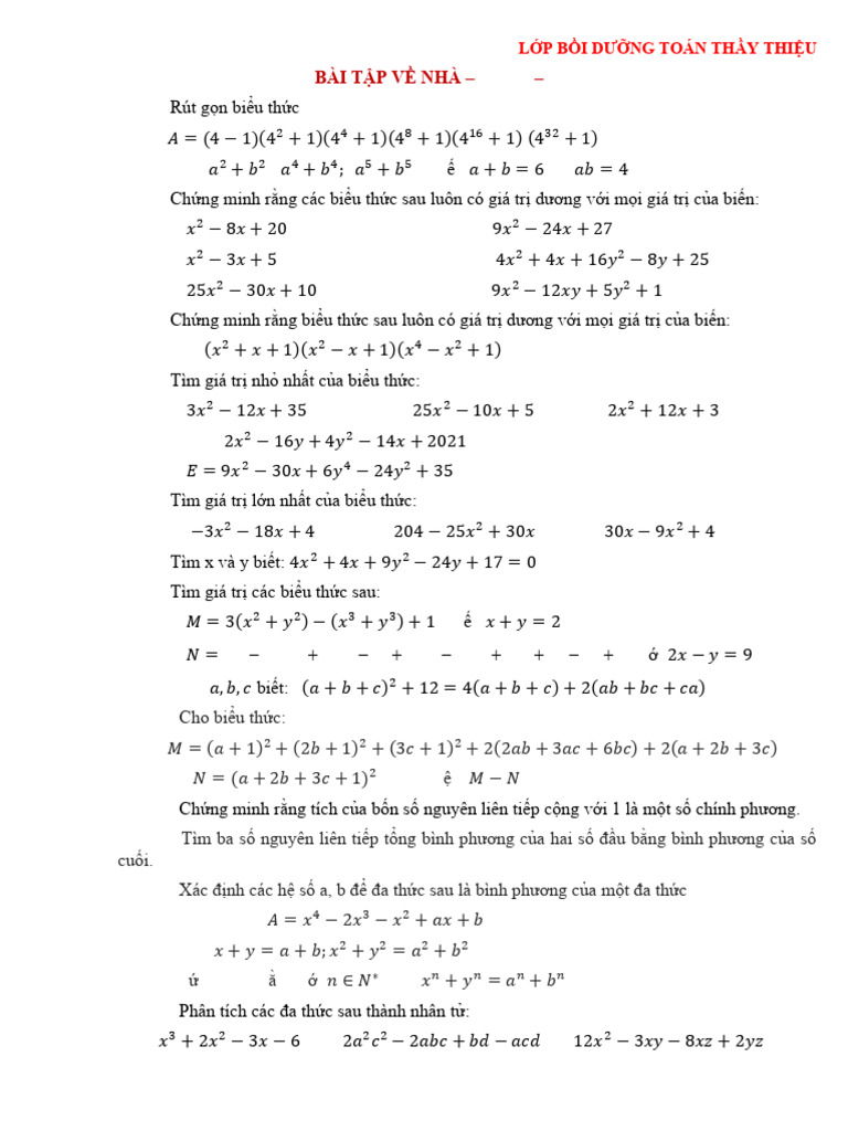 9. BTVN-Cực trị - 1 (24-8-2024) | PDF
