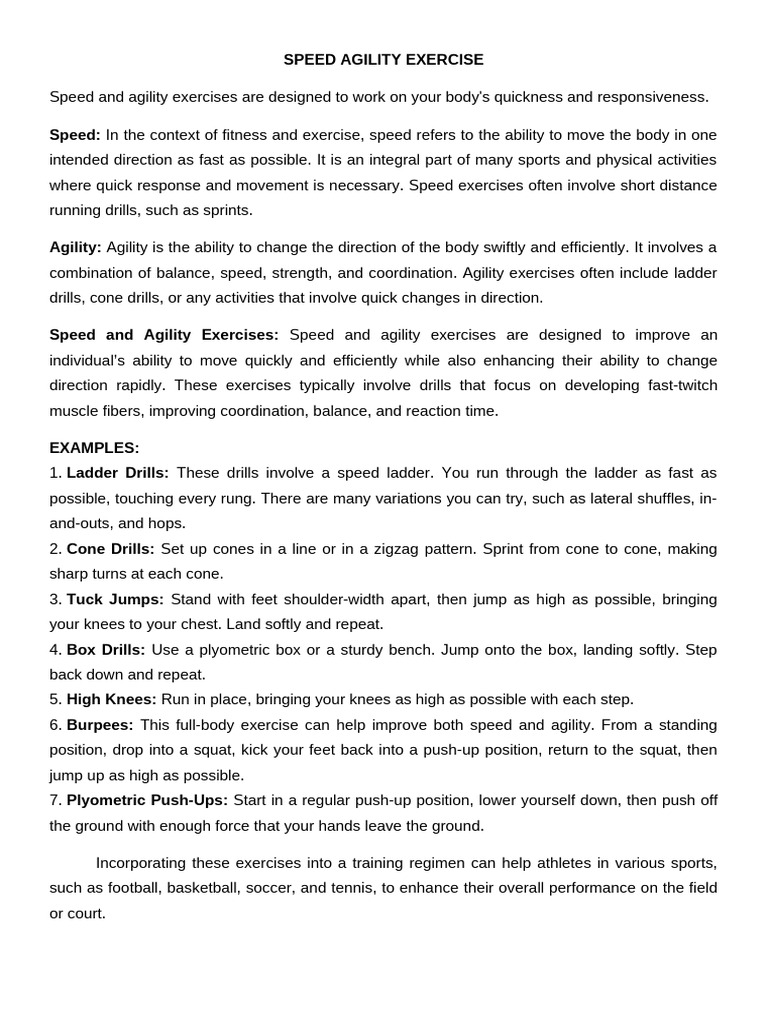Speed Agility Exercise 1 | PDF