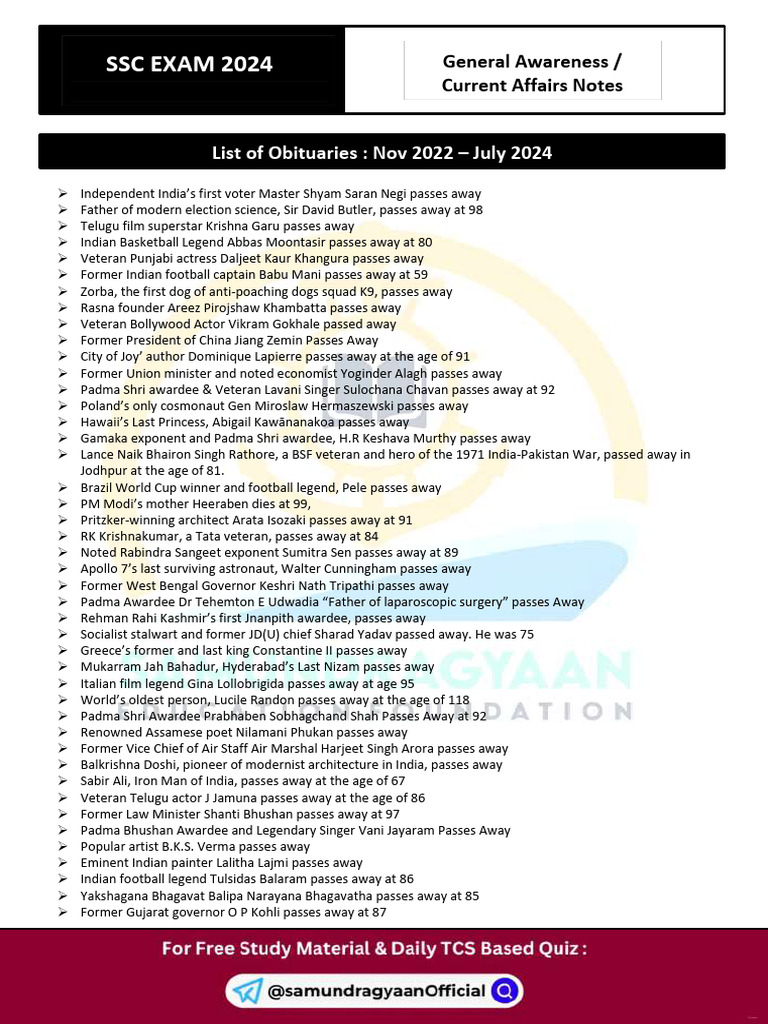 Obituaries (Nov 2022 - July 2024) | PDF
