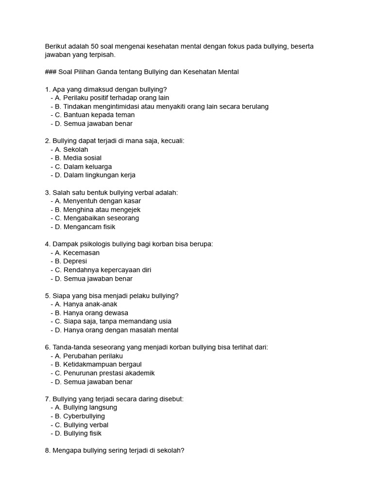 50 Soal Mental Health | PDF