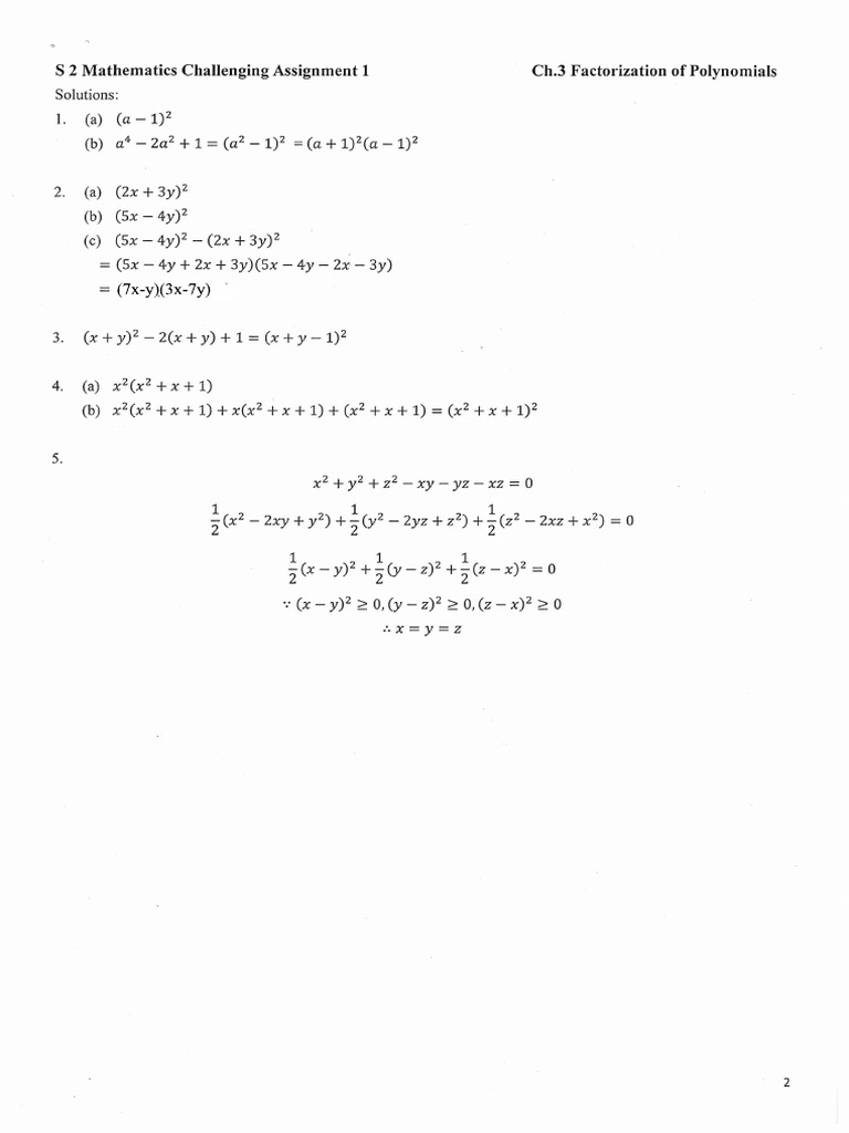 Factorization of Polynomials Challenging Assignment 1 - Edited | PDF