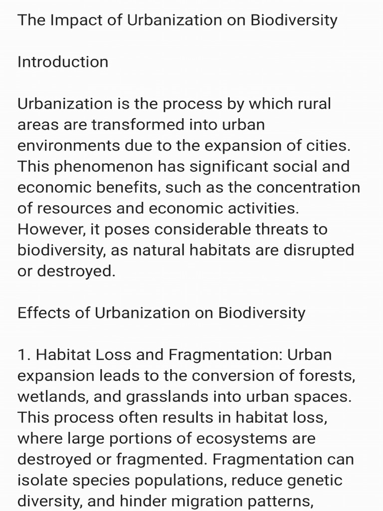 The Impact of Urbanization On Biodiversity | PDF