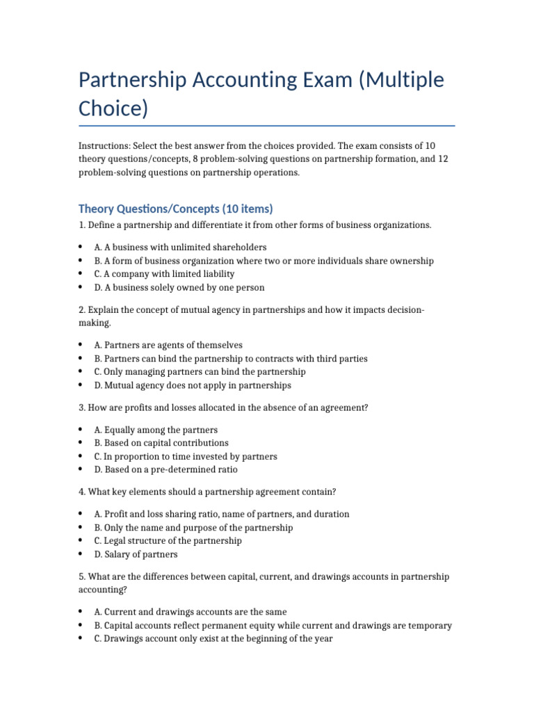 Partnership Accounting Exam Questions | PDF | Partnership | Career & Growth