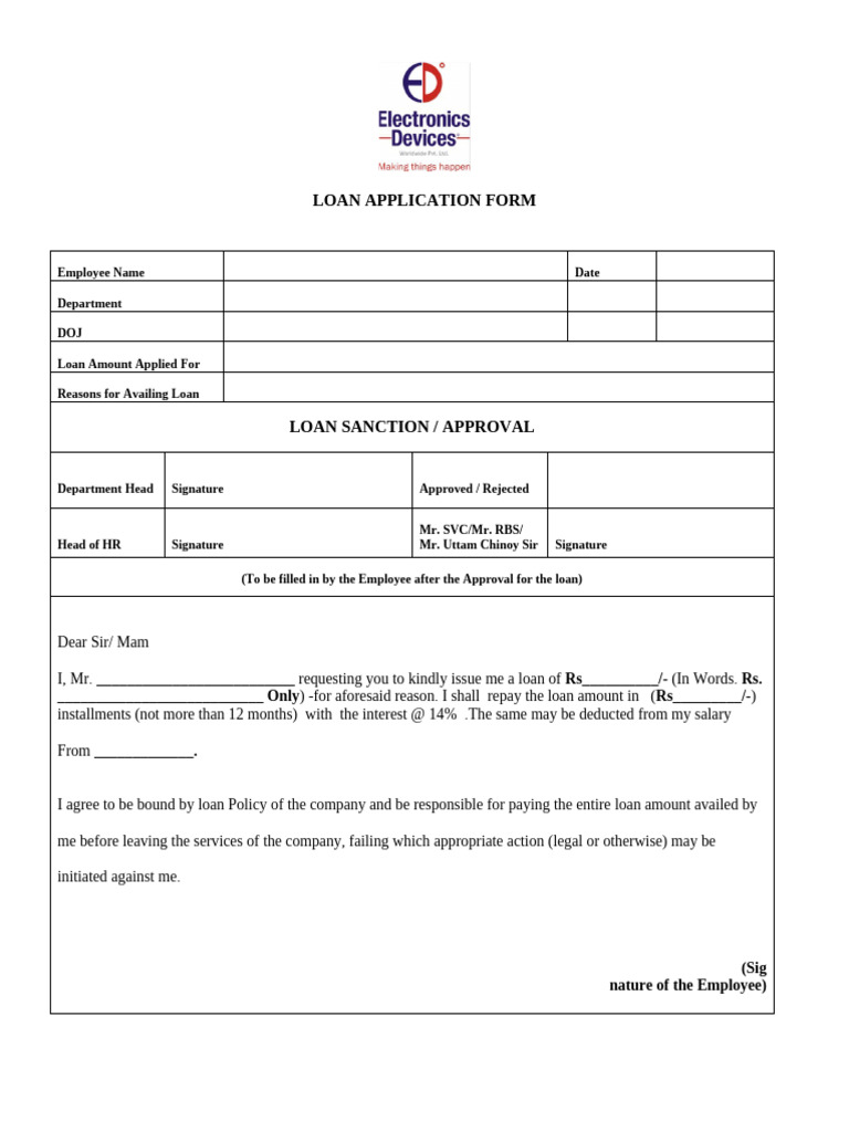 Loan Application Form Pdf