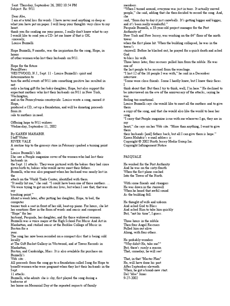 Hope (Pasquale Buzzelli) | PDF | September 11 Attacks | Leisure