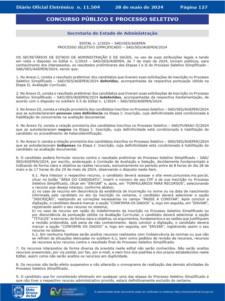 1551edital N. 2-2024 - SAD-SES-AGEPEN - Resultado Preliminar | PDF