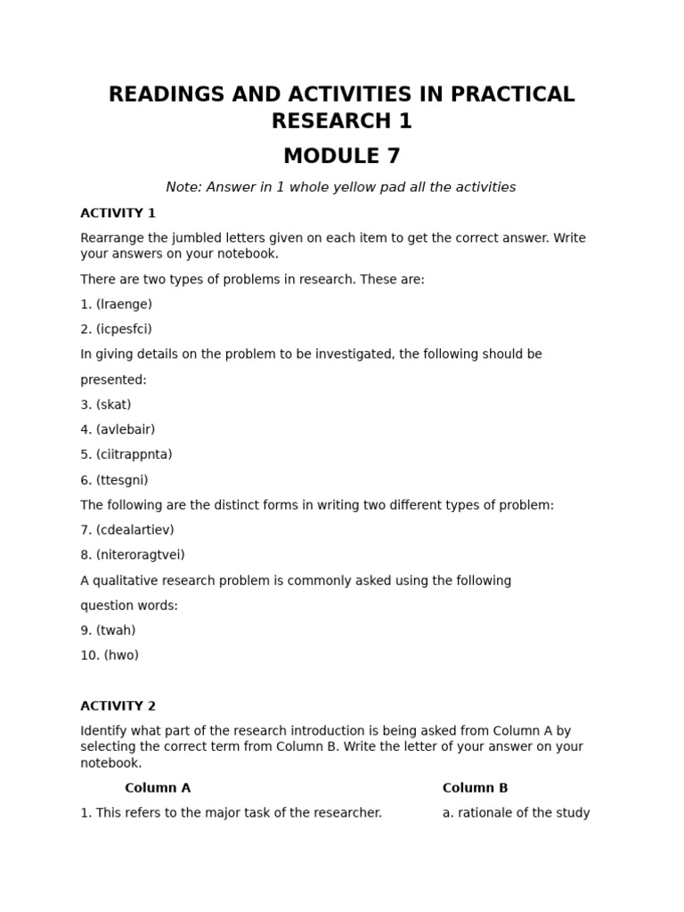 Readings and Activities in Practical Research 1.module7 | PDF ...