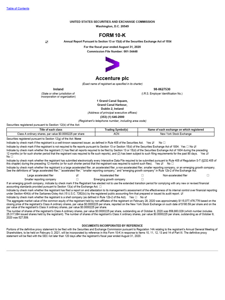 Accenture 2020 10k | PDF