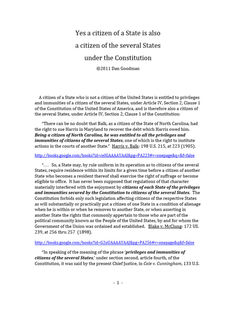 Citizen of The Several States | PDF | Fourteenth Amendment To The ...