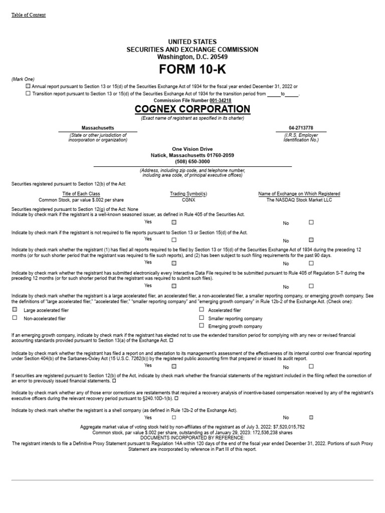 CGNX 2022 10k | PDF