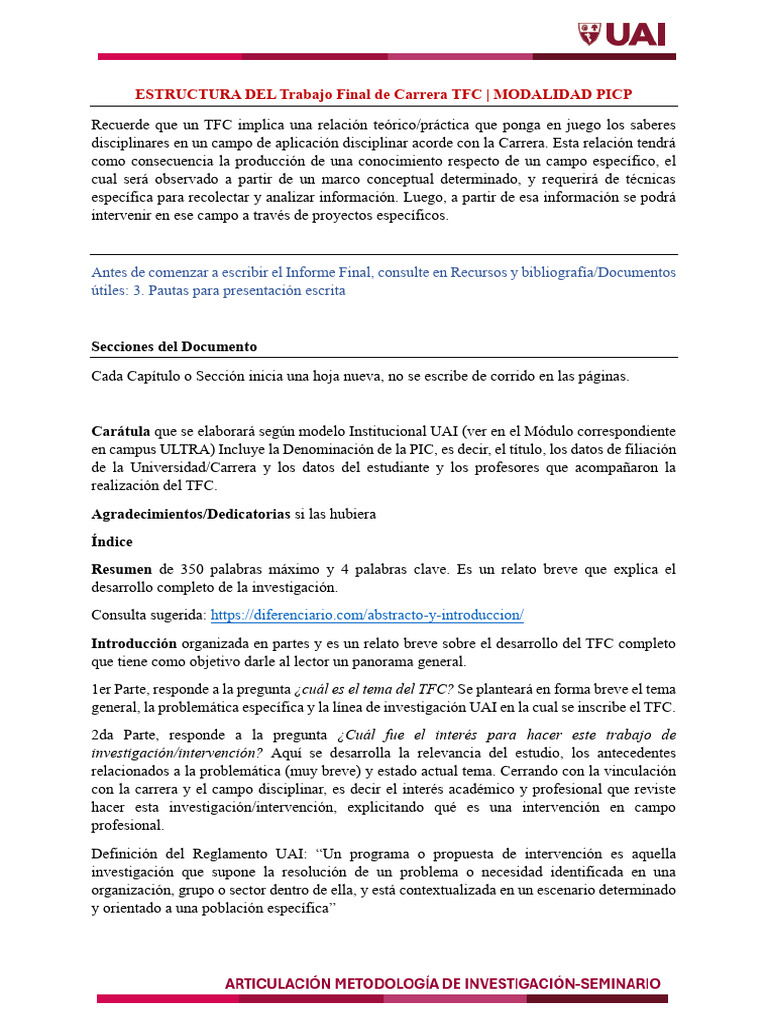 Estructura TFC - Modalidad Picp | PDF | Grammatical Number