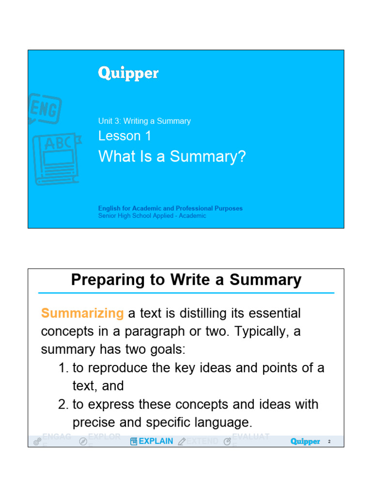 EAP 11 - 12 - UNIT 3 - LESSON 1 - What Is A Summary | PDF