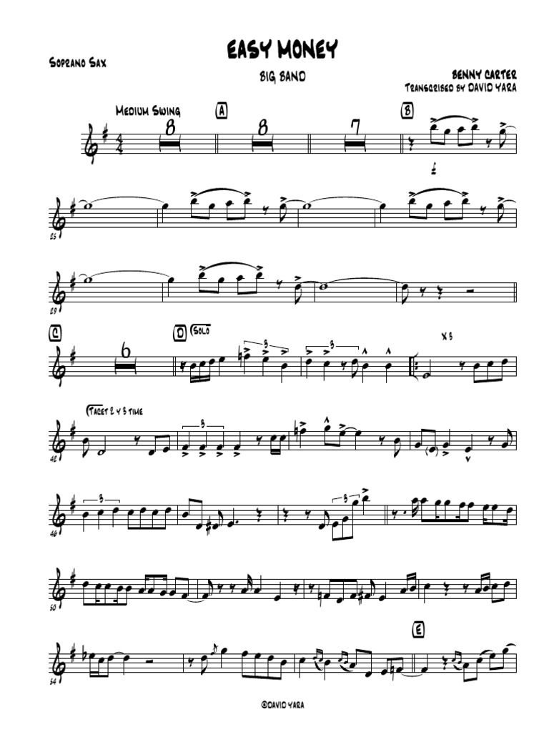 Easy Money Score - Soprano Sax. | PDF