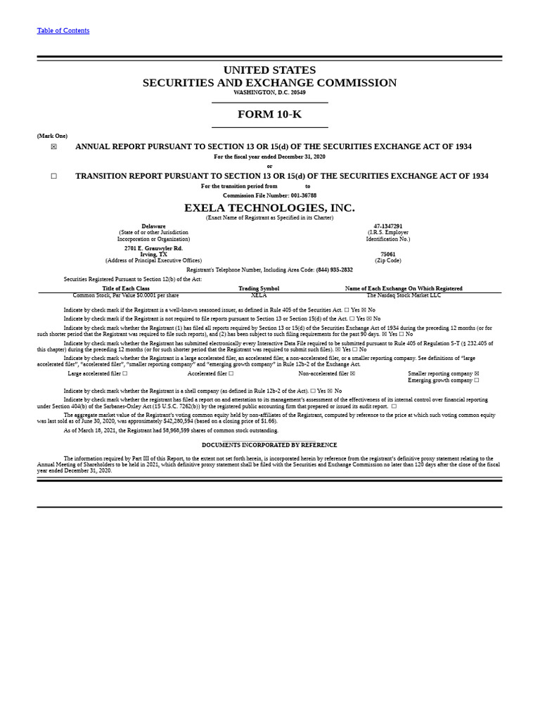 Exela 2020 10k | PDF